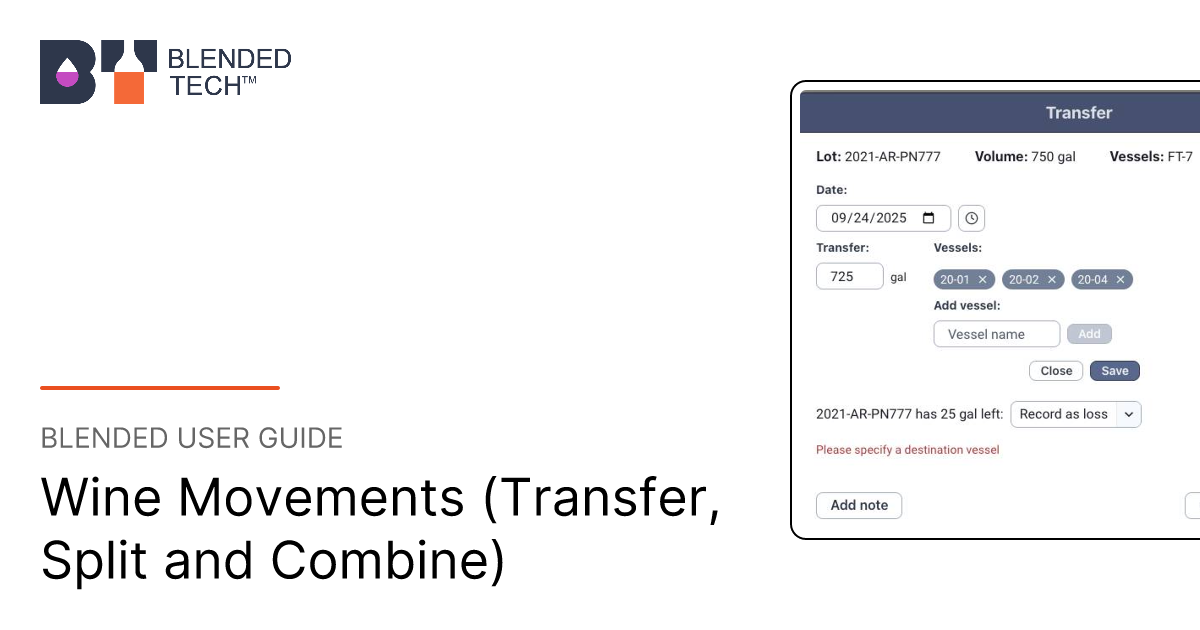 Wine Movements (Transfer, Split and Combine) | Blended User Guide
